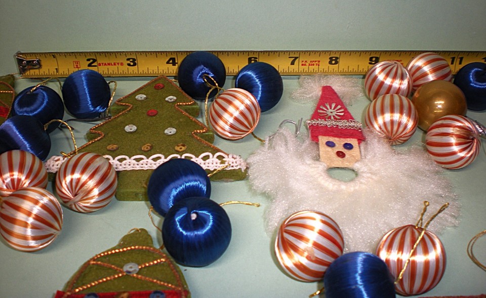 Vintage Christmas Decorations Trees, Bells, Star, Angel & Satin Silk ...