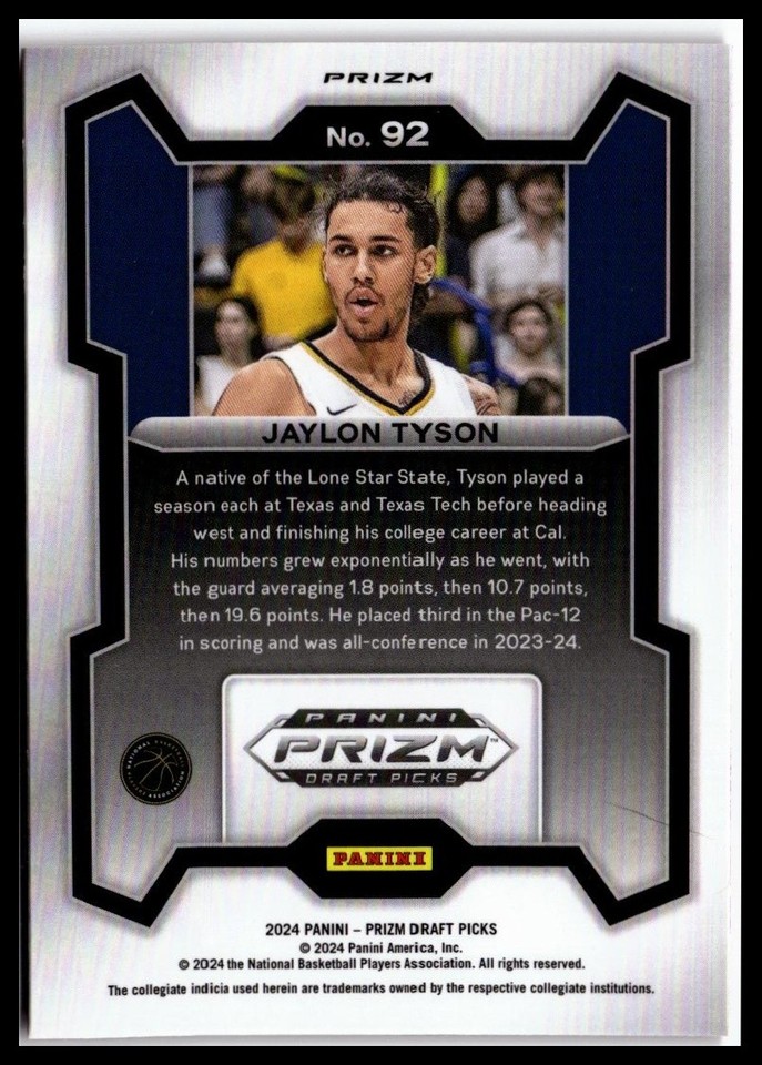 2024 Panini Prizm Draft Picks #92 Jaylon Tyson Prizms Red Ice - Rookie ...