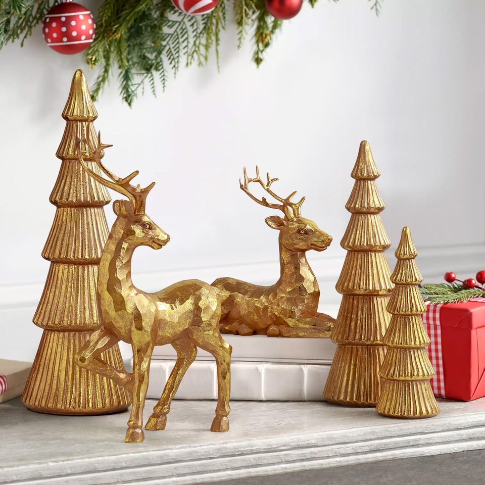 Reindeer Christmas Decoration and Mini Trees, Lucky Reindeer Statues ...