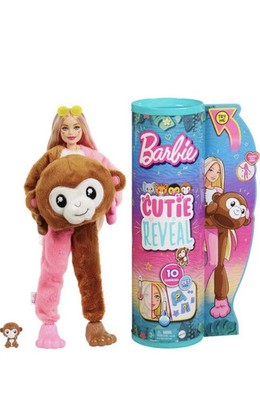Barbie Cutie Reveal Fashion Doll, Jungle Series Monkey Plush Costume 10 ...