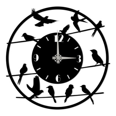 Metal Wall Art Clock, Birds Design for Living Room, Office, Quartz ...