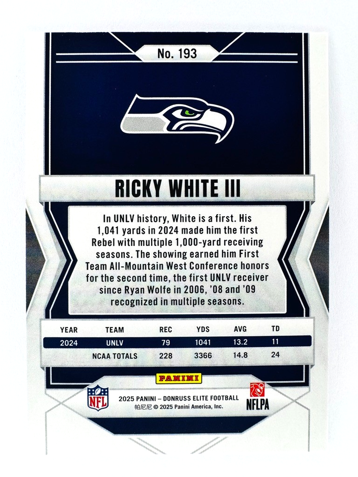 2025 Donruss Elite RICKY WHITE III #193 RC Rookie Silver Holo #/999 ...