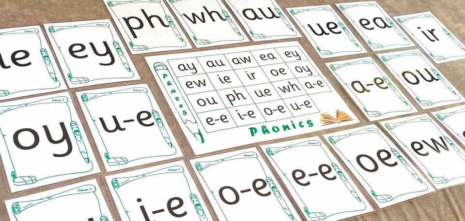 Phase 5 Phonics Large Flash Cards KS1 Sounds Digraphs + Mat Early ...