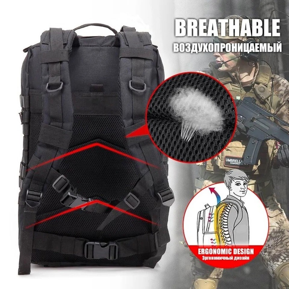 50L Large Capacity Men Army Military Tactical Backpack Molle 3 Day ...