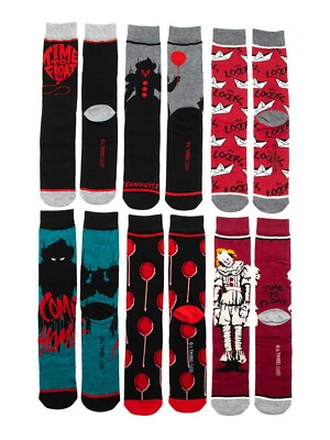 Men's BioWorld It Chapter 2 Pennywise Theme Crew Socks 6-Pair Pack Size ...