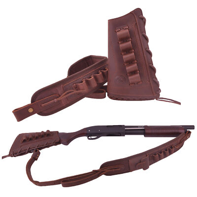 1 Combo of Leather Rifle Buttstock Cover +Gun Shell Holder Sling .308 ...