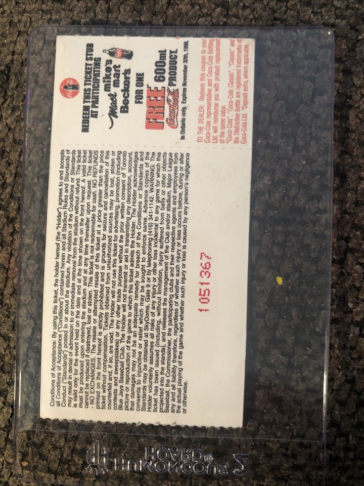 July, 17 1999 Toronto Blue Jays Ticket Stub David Wells CG Victory ...