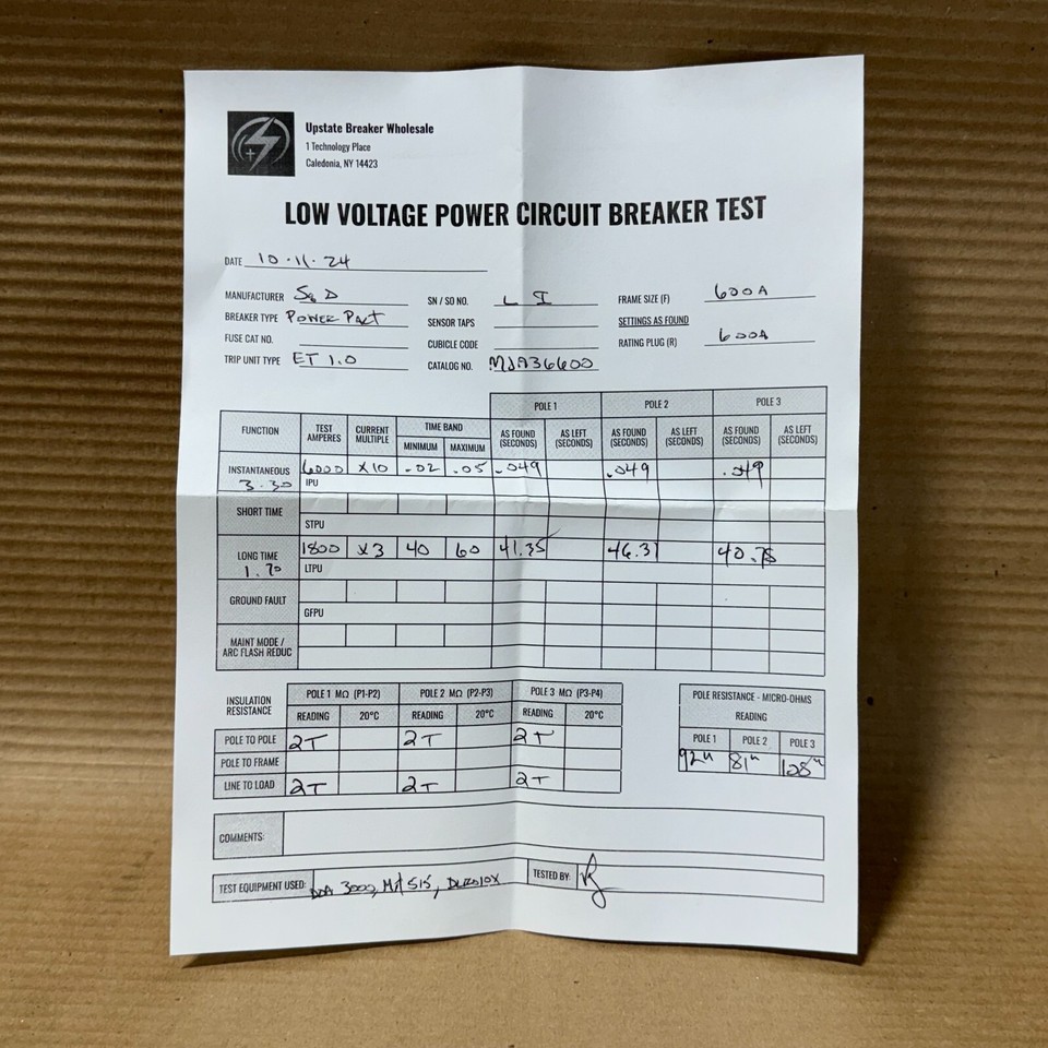 SQUARE D MJ MJA36600 3 POLE 600V 600 AMP CIRCUIT BREAKER WITH TEST ...