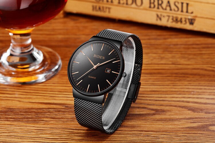 Biden Mens Quartz Watch Waterproof Calendar Wristwatch Stainless Steel ...