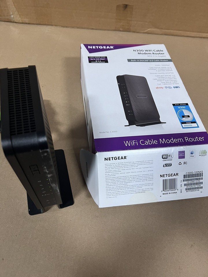 NETGEAR N300 C3000 (8x4) WiFi DOCSIS 3.0 Cable Modem Router Combo Black ...