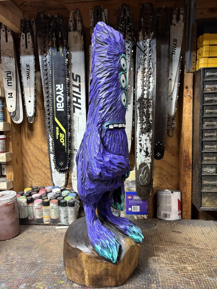 3-Eyed PURPLE Monster Chainsaw Carving BLACK WALNUT WOOD Monster Dude ...
