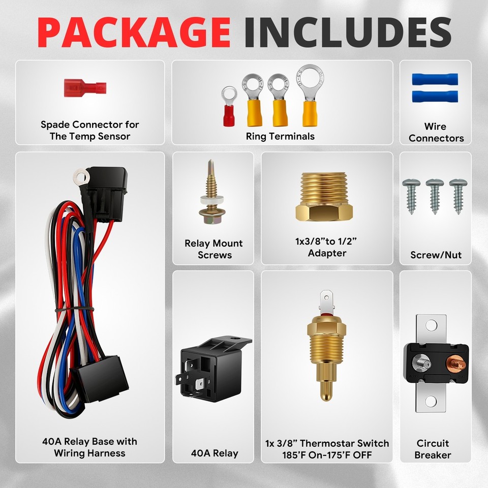 40 AMP Electric Radiator Cooling Fan Relay Kit Thermostat Temp Control ...