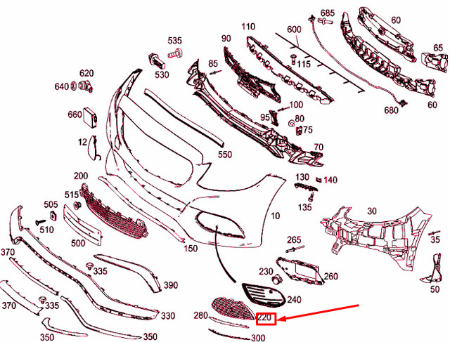 MERCEDES-BENZ C W205 FRONT BUMPER RIGHT GRILLE COVER A2058851223 OEM ...