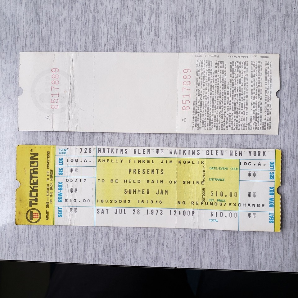 Lot Of 2- GRATEFUL DEAD ALLMAN BROTHERS TICKETS WATKINS GLEN SUMMER JAM ...