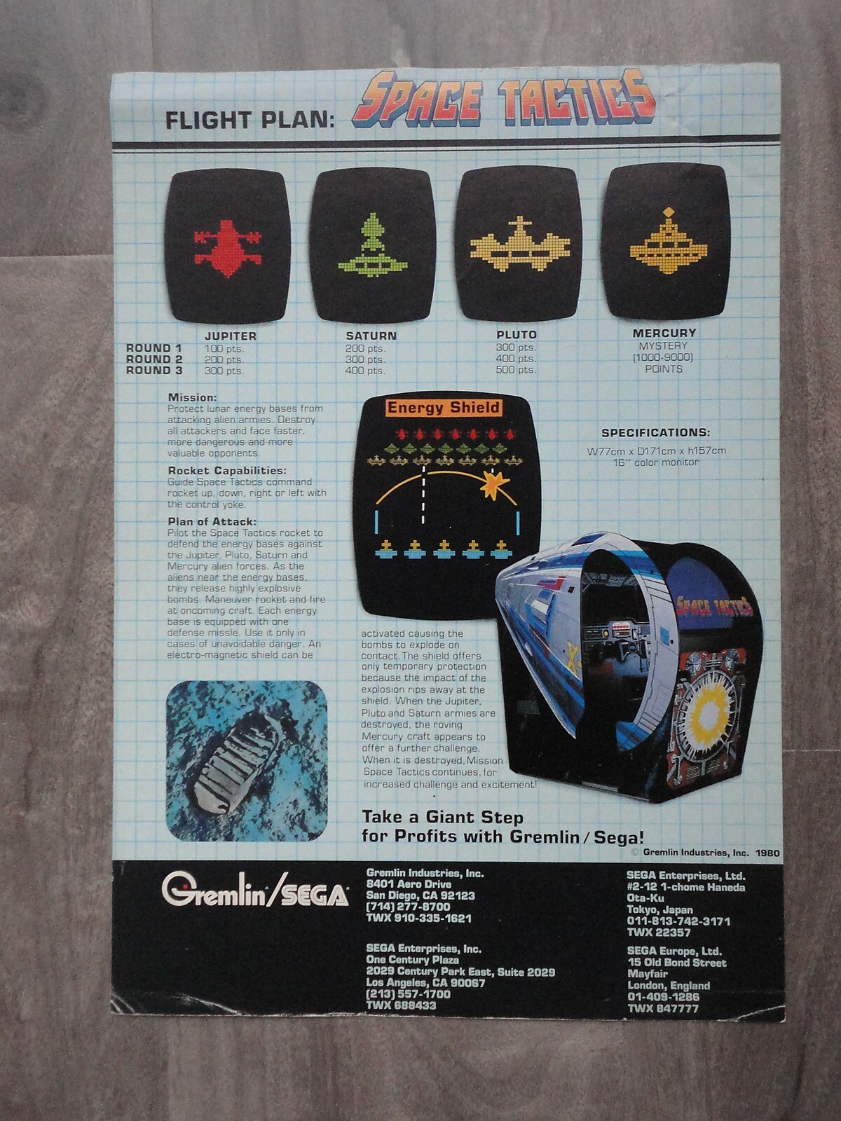 Space Tactics Video Arcade Machine Flyer Original Gremlin / Sega ...