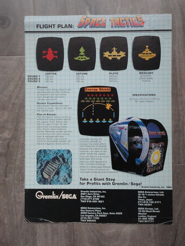 Space Tactics Video Arcade Machine Flyer Original Gremlin / Sega ...