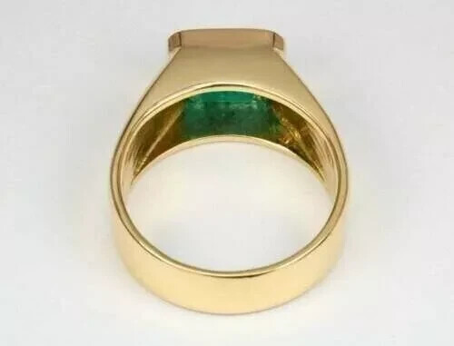 3Ct Emerald Lab Created Green Emerald Bezel Men's Ring In 14K Yellow ...