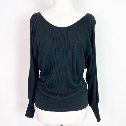 KIER + J BLACK BATWING SCOOP NECK SWEATER FRONT RIBBED DETAIL WOMENS SZ ...