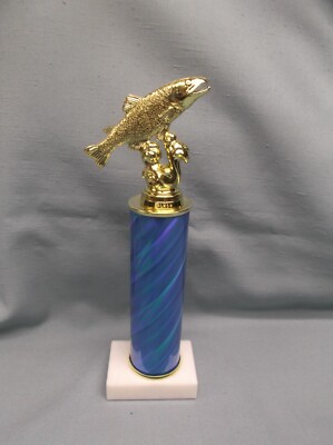 salmon fish trophy blue stripe column solid marble base award fishing ...