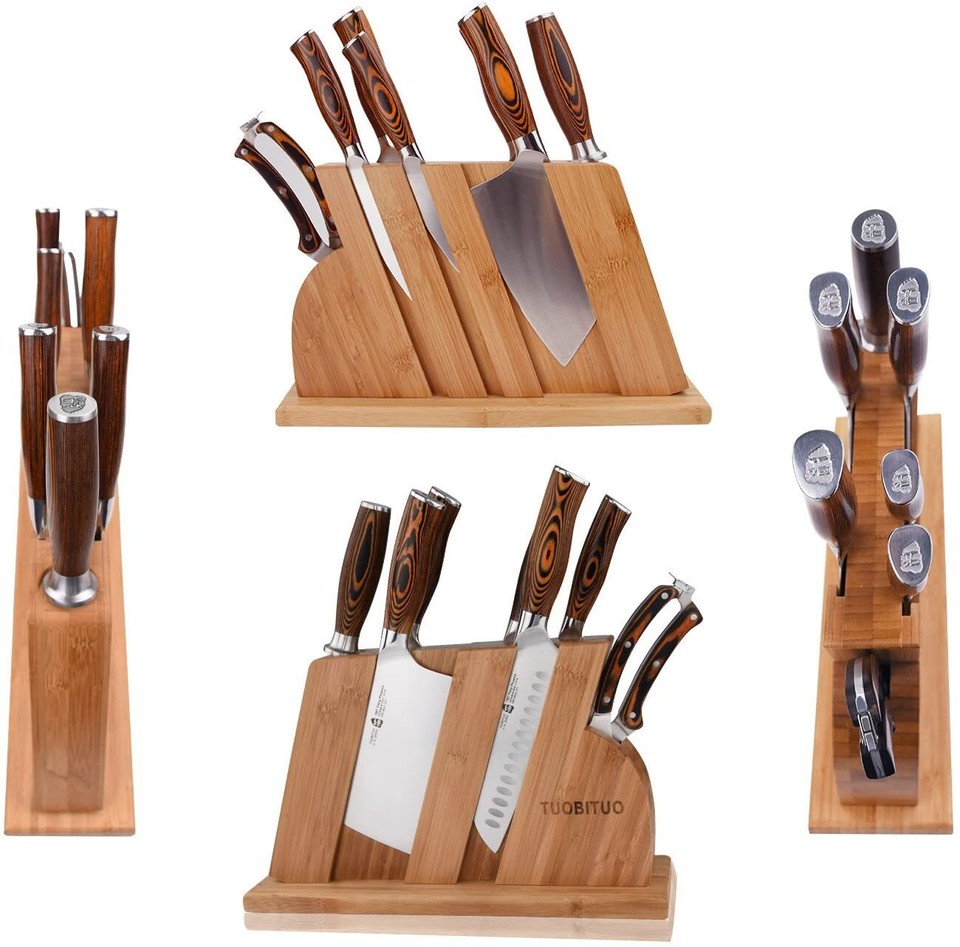 TUO Cutlery 8pcs Knives Set with Wooden Block w/ Pakkawood Handle ...
