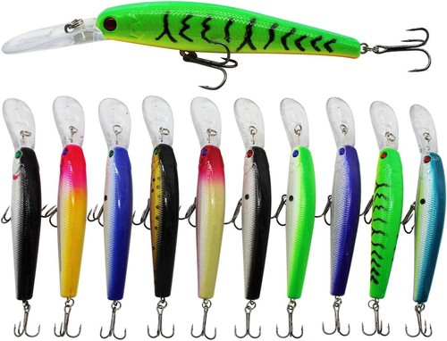 10pcs Fishing Lures Hard Bait Minnow Deep Diving Swimbait Walleye Lures ...