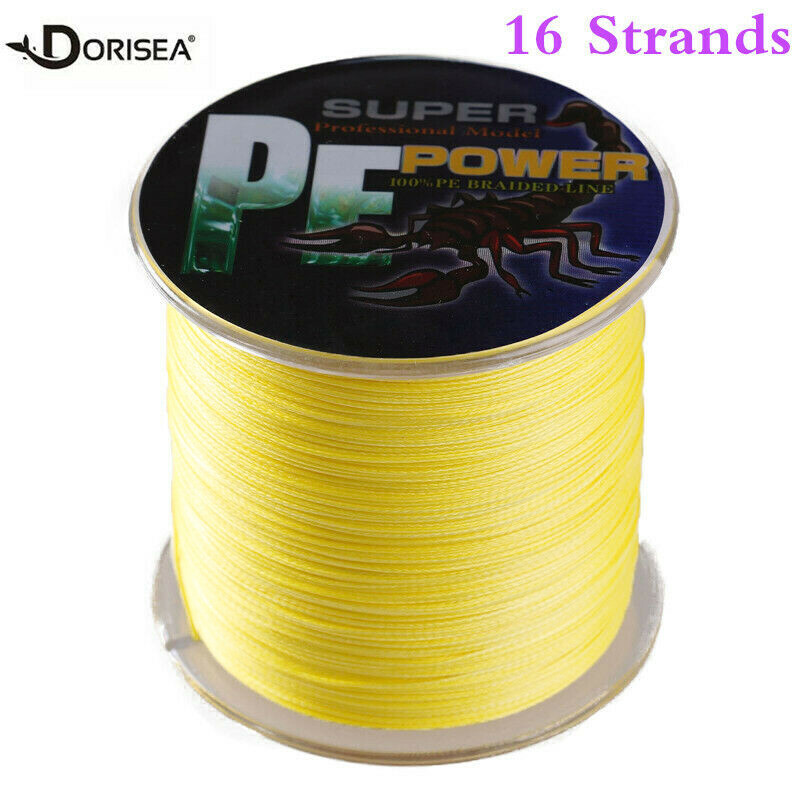 16 Strands 1000m Braided Fishing Line 20lbs-500lbs Yellow PE Hollow ...