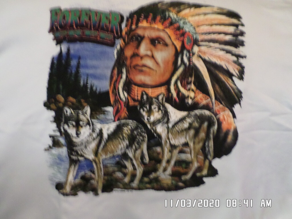 NEW T-Shirt: Indian w/ Wolves Forever Free (White) S L Small Large | eBay