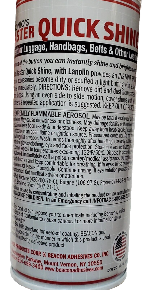 Master Quick Shine w/Lanolin Leather Shoe Boot Shine Spray No Buff 10 ...