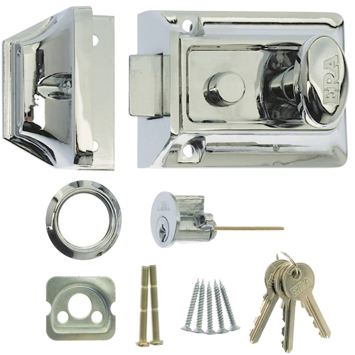 POLISHED CHROME ERA NIGHTLATCH FRONT DOOR LOCK 60mm Backset Rim ...