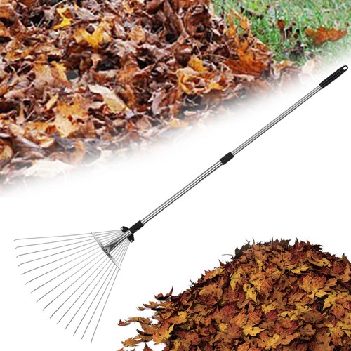 Garden Leaf Rake 15 Teeth Folding Durable Expandable Collect Loose ...