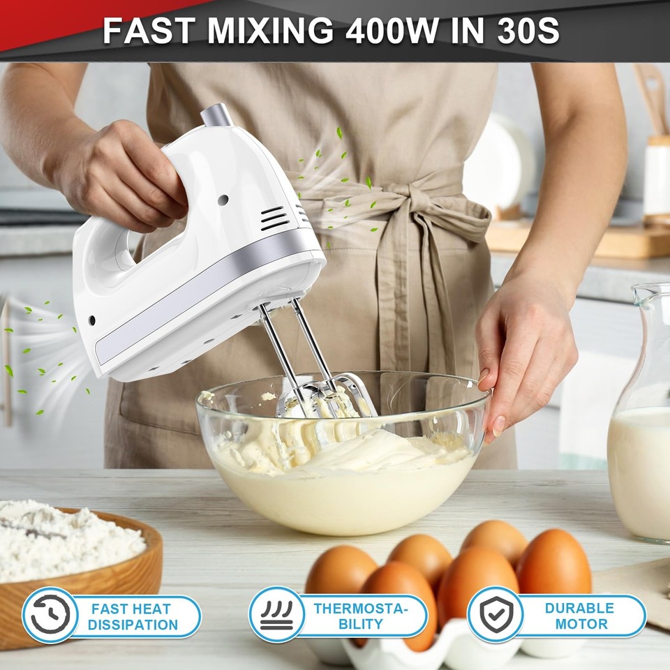 Hand Mixer Electric 400W, 5 Speed handheld Mixer, 5 Stainless Steel ...