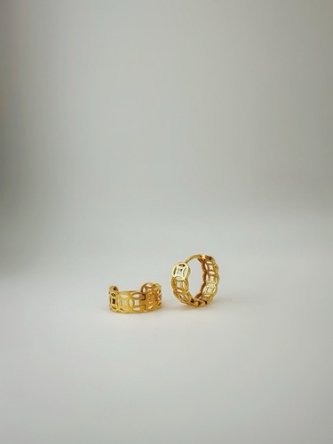 18K Solid Gold Hoop Earrings • 12.9mm Money Catcher Design • Minimalist ...