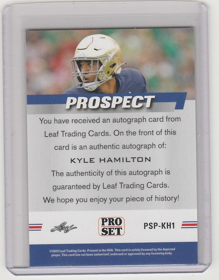 KYLE HAMLTON 2022 LEAF PRO SET ROOKIE PROSPECT AUTOGRAPH RC AUTO PSP ...