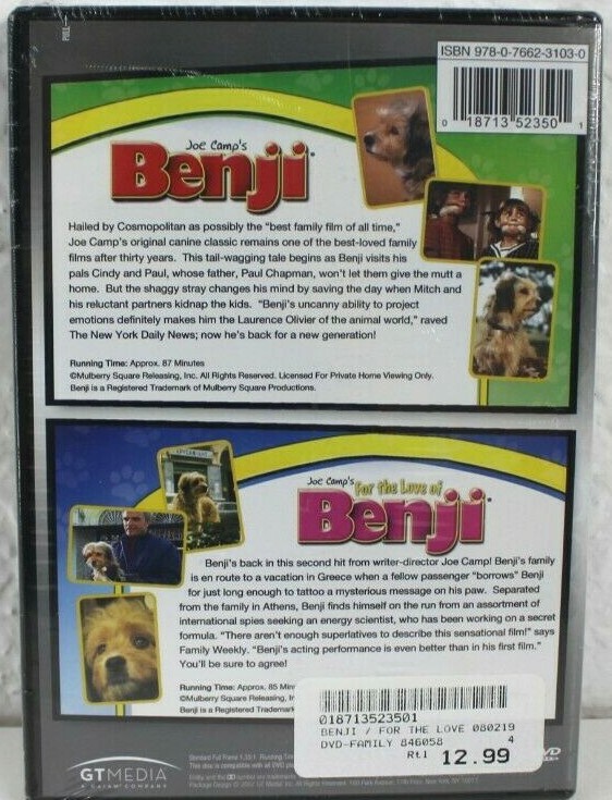 Benji Double Feature: Benji & For the Love of Benji DVD Kids Movies New ...