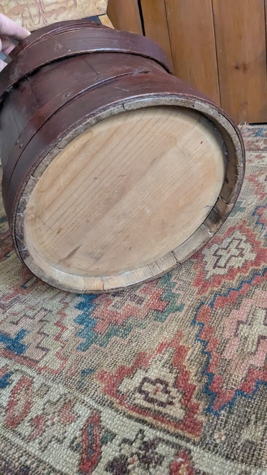 Antique Early Country Primitive Wood Firkin Bucket Old Red Paint 10.5 ...
