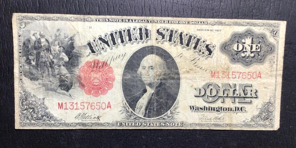 1917 $1 RED US Legal Tender "LARGE SIZE"! FINE X650 Old US Paper Money ...