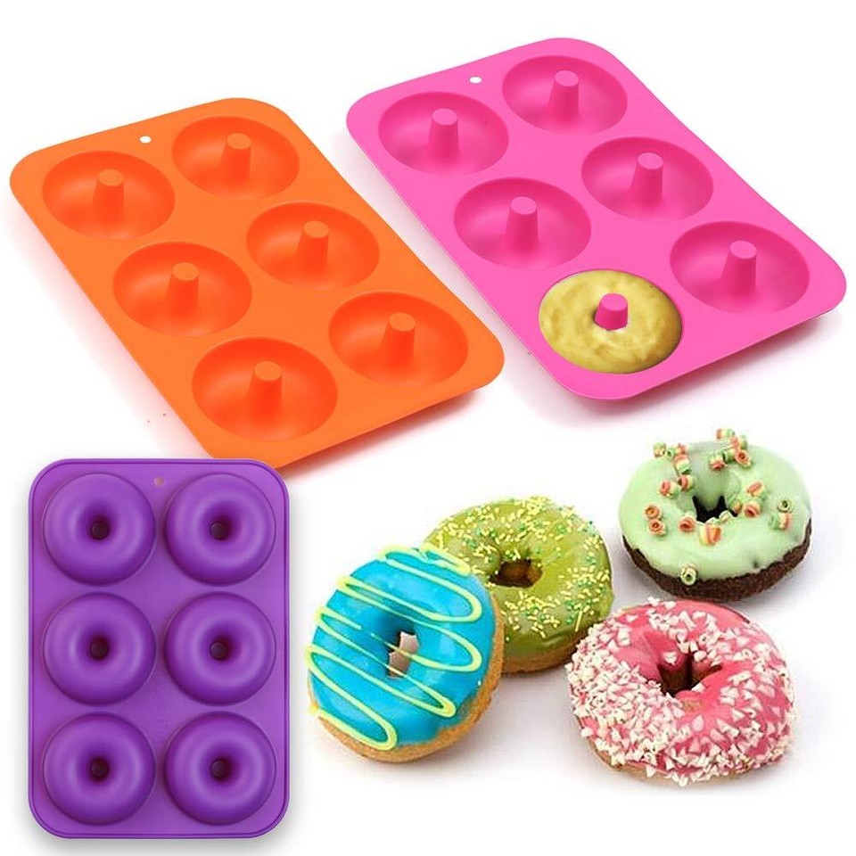 6-Cavity Silicone Donut Mold Silicone Bagel Mold Non-Stick Donut Mold ...