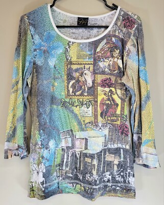 Katina Marie Women's 3/4 Sleeve Top Size L Western Theme Made in USA | eBay