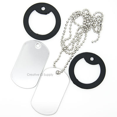 100 STAINLESS STEEL DOG TAGS, 24" S/S BALL CHAIN NECKLACES, SILENCERS ...