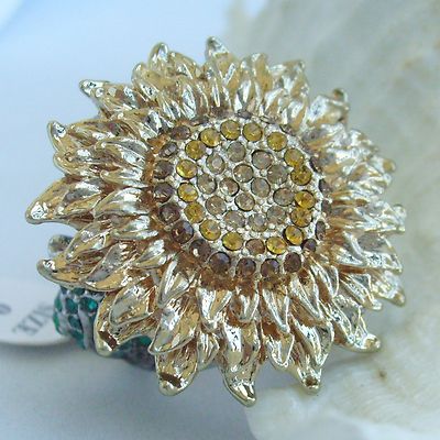 Luxury Cocktail Sunflower Flower Ring Topaz Green Rhinestone Crystal ...