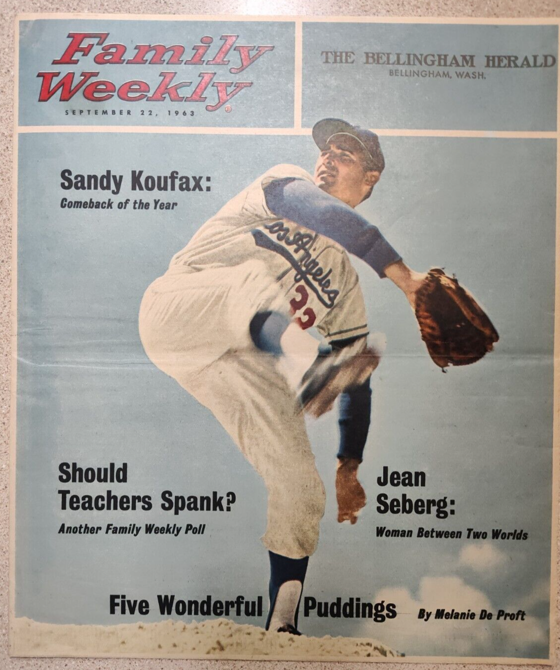 1963 Family weekly newspaper magazine Dodger Sandy Koufax cover 13x11 ...
