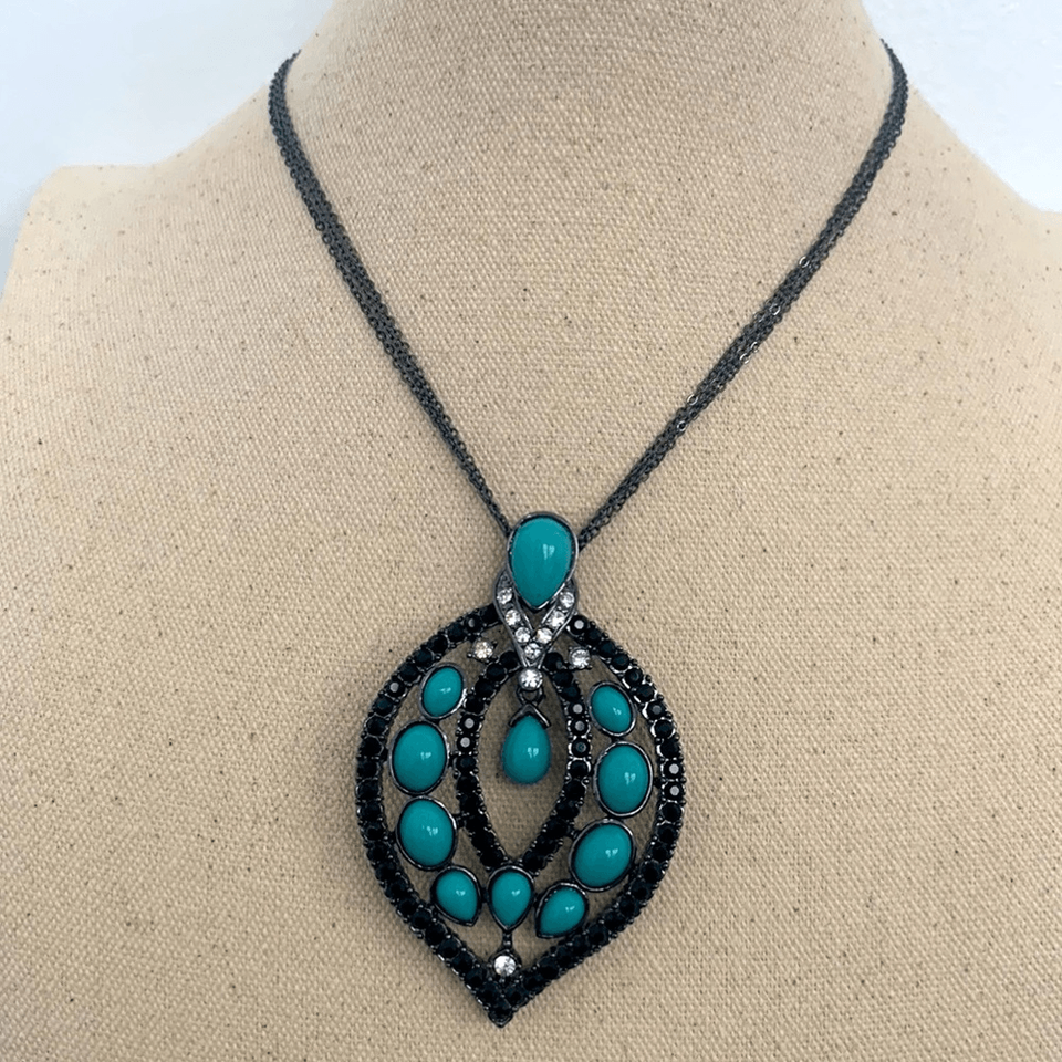 QVC Joan Boyce Turquoise Pendant Necklace Faux Turquoise & Hematite ...