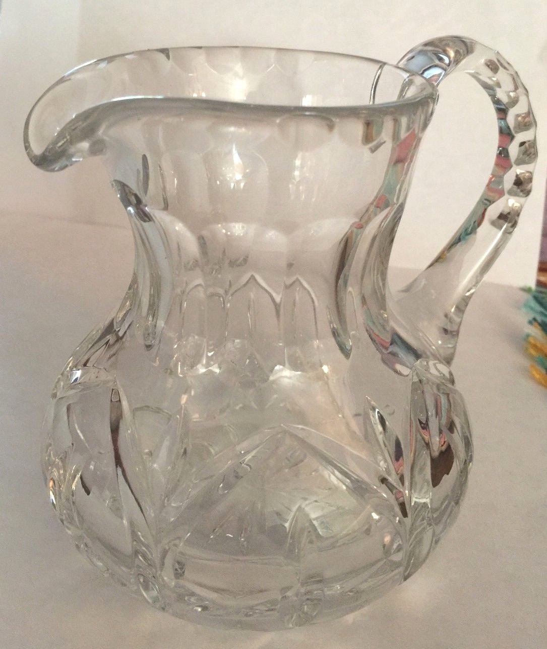 VINTAGE Cut Lead Glass Crystal Pitcher Creamer Milk Syrup Honey 5" Tall ...