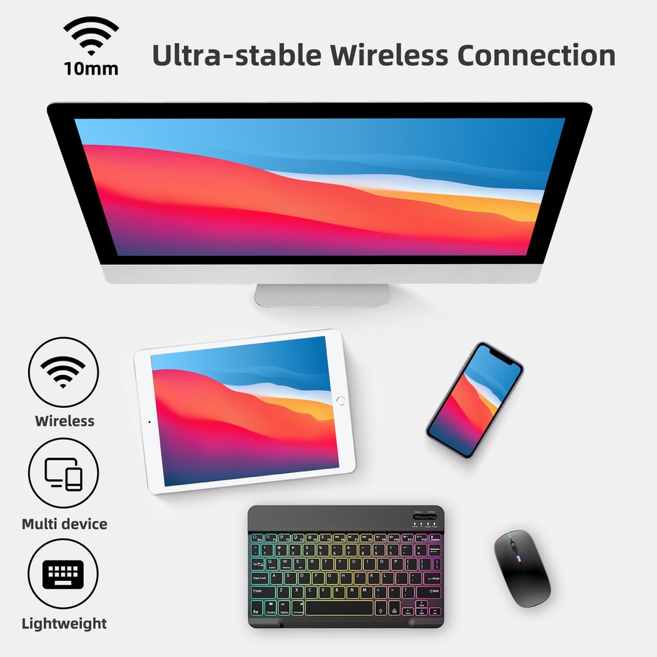 RGB Keyboard and Mouse Combo Wireless with Backlight for iPad, PC ...