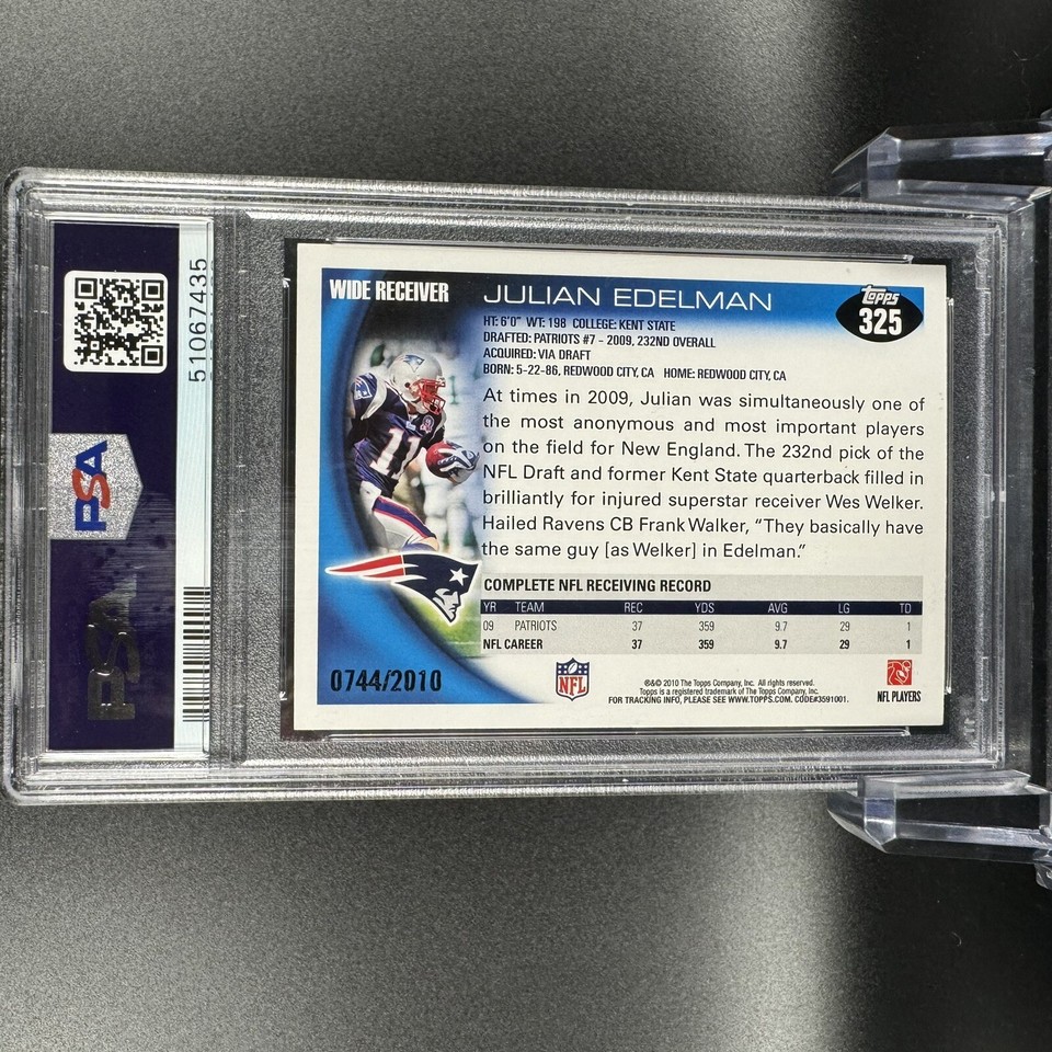 2010 Topps Julian Edelman #325 First Topps Card "Rookie" GOLD /2010 PSA ...