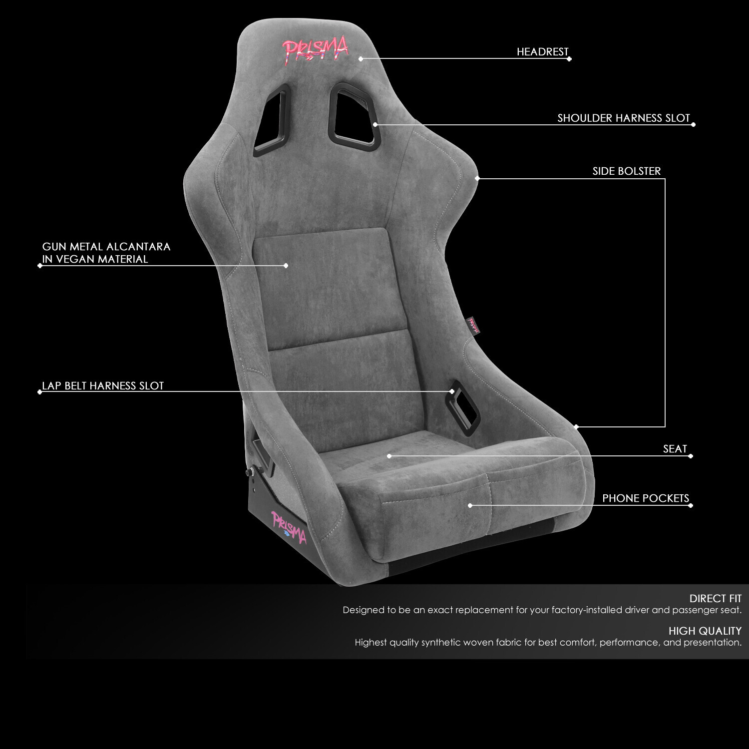 NRG Innovations Prisma Gun Metal Alcantara FRP Fixed Back Bucket Racing ...