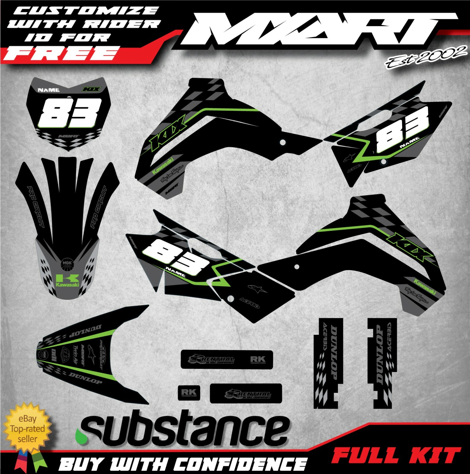 Kawasaki KLX 140 graphics 2009 - 2018 GRANITE STYLE decals stickers ...