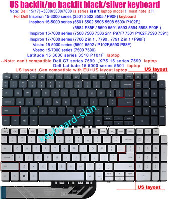 New US Keyboard for Dell Inspiron 15-3505 P90F 15-5501 5508 15-5509 ...