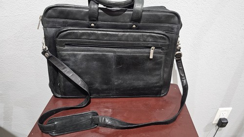 Wilson leather black Genuine laptop bag briefcase messenger bag | eBay