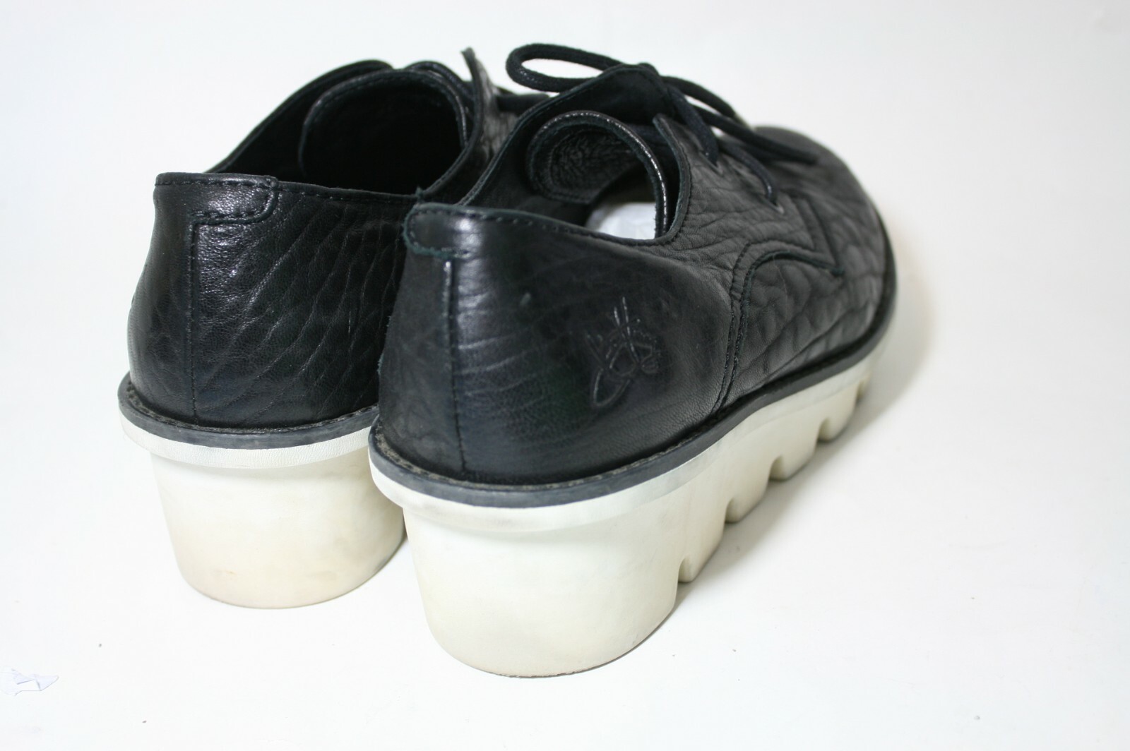 JOHN FLUEVOG SHOES ATV PATROL CHUNKY WEDGE LACE-UP OXFORD BLACK LEATHER ...